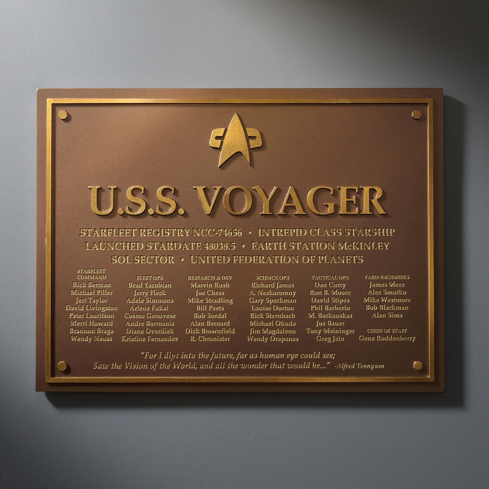 U.S.S. Voyager NCC-74656 Dedication Plaque (full size)– Master Replicas