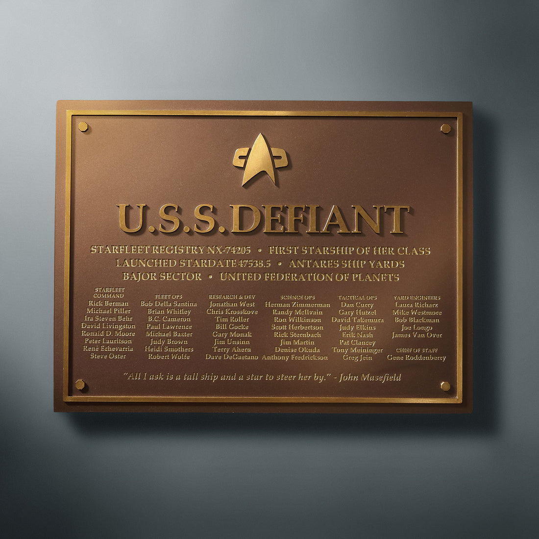 U.S.S. Defiant NCC-74205 Dedication Plaque (full size)– Master Replicas